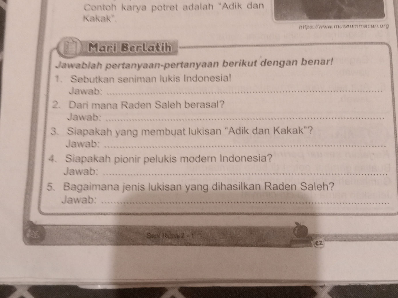 Contoh karya potret adalah "Adik dan Kakak". | StudyX