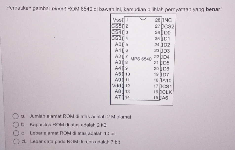 Perhatikan gambar pinout ROM 6540 di bawah | StudyX