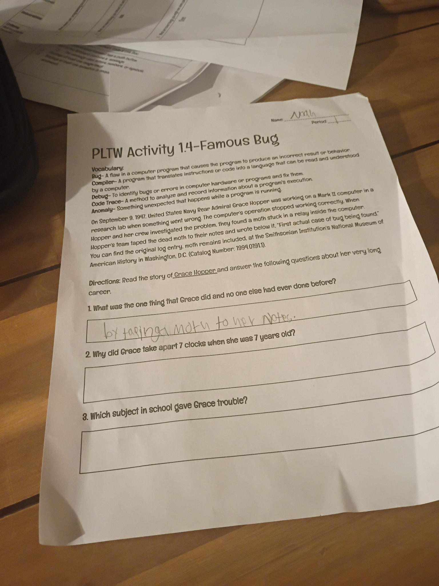 PLTW Activity 1.4-Famous Bug | StudyX