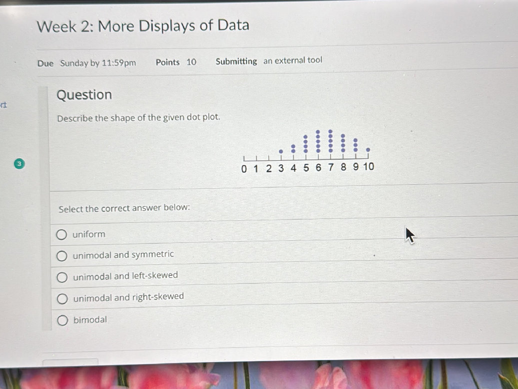 Describe the shape of the given dot plot. | StudyX