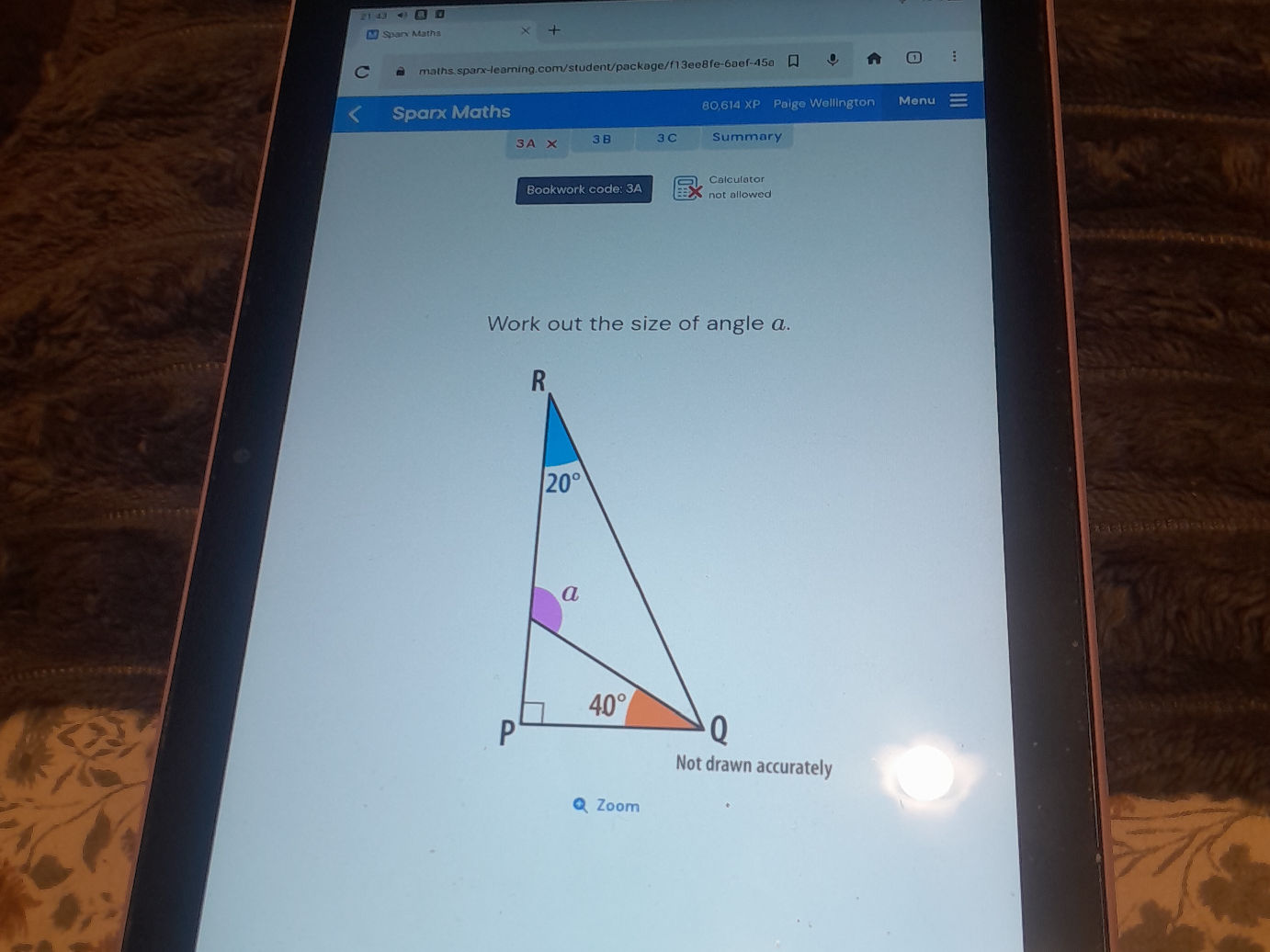 Work out the size of angle $a$. (Diagram
