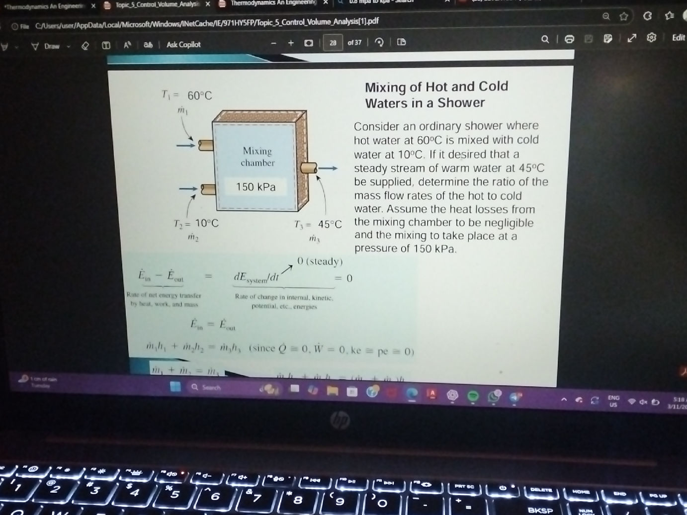 Mixing of Hot and Cold Waters in a Shower | StudyX