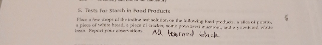 5. Tests for Starch in Food Products Place | StudyX