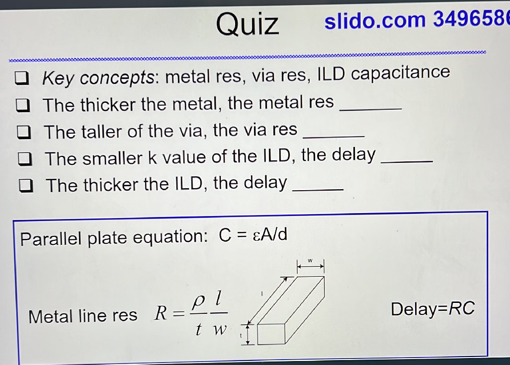 Key concepts: metal res, via res, ILD | StudyX