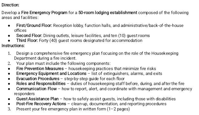 Direction: Develop a Fire Emergency Program | StudyX