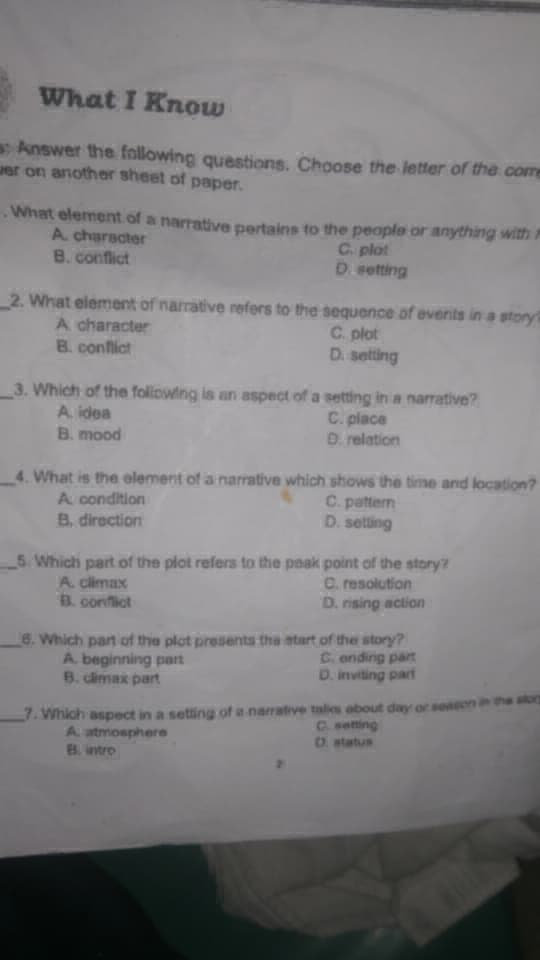 What is the element of a narrative which | StudyX