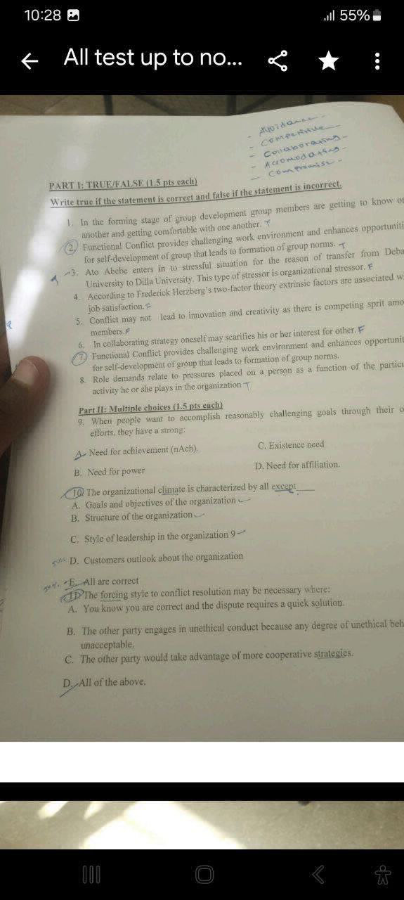 PART I: TRUE/FALSE (1.5 pts each) Write true | StudyX