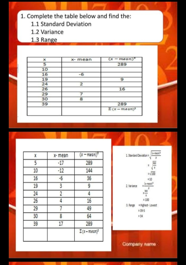 1. Complete the table below and find the: | StudyX