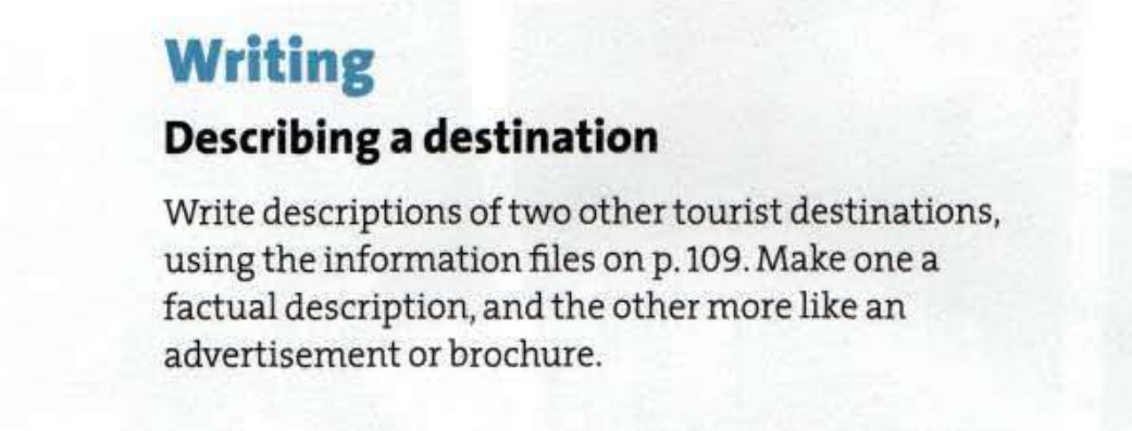 Writing Describing a destination Write | StudyX