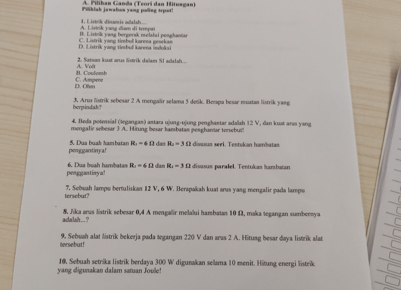 2. Satuan kuat arus listrik dalam SI | StudyX