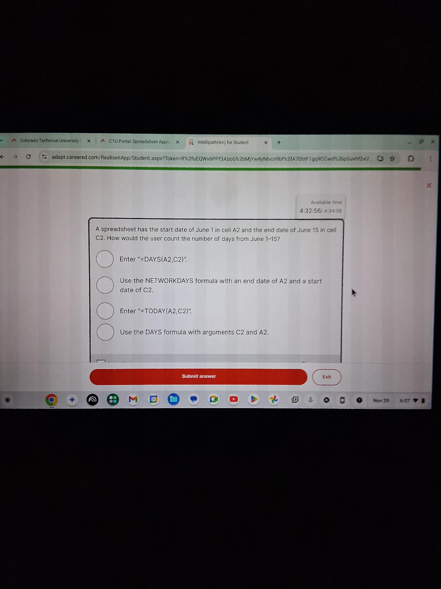 A spreadsheet has the start date of June 1 | StudyX