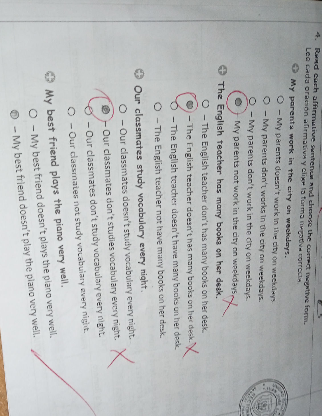 Read each affirmative sentence and choose | StudyX