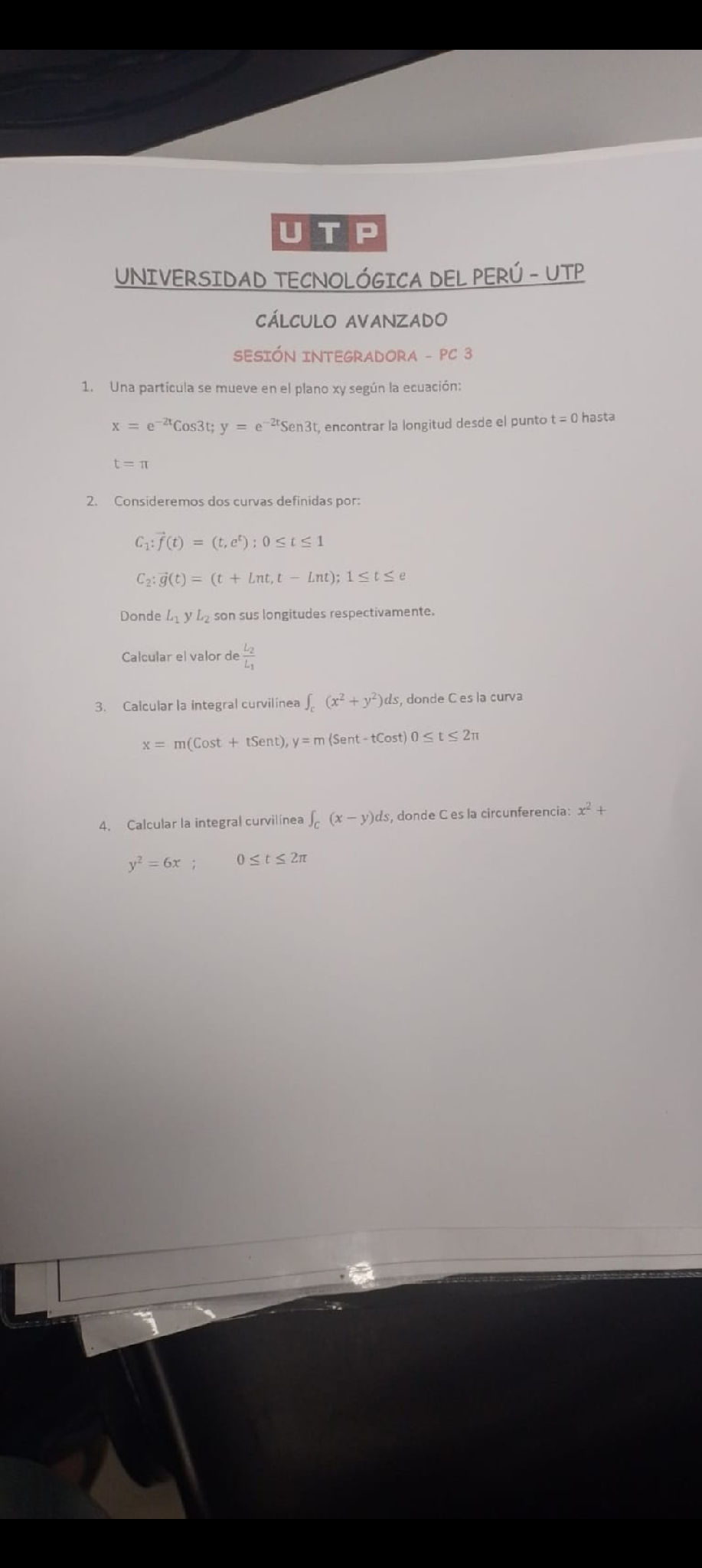 Calcular la integral curvilínea $_C (x - | StudyX