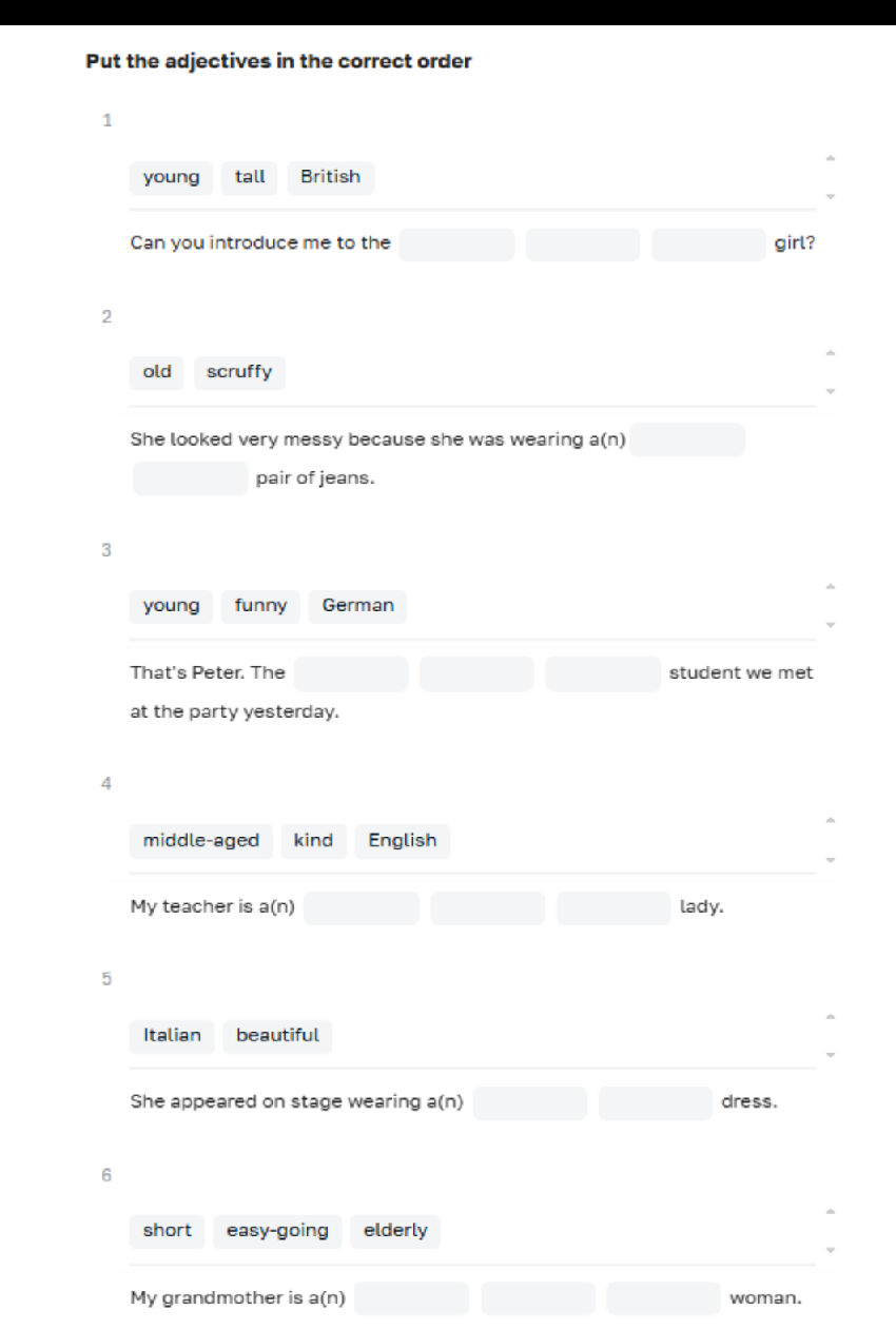 Put the adjectives in the correct order | StudyX