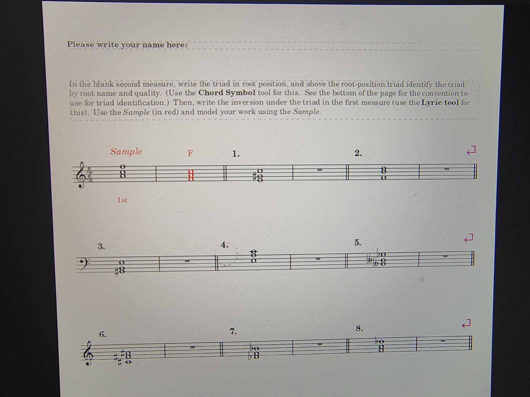 In the blank second measure, write the triad | StudyX