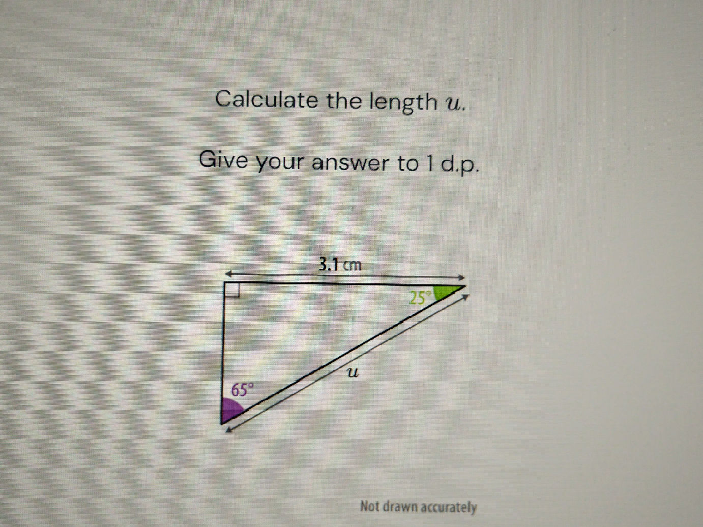 Calculate the length $u$. Give your answer | StudyX