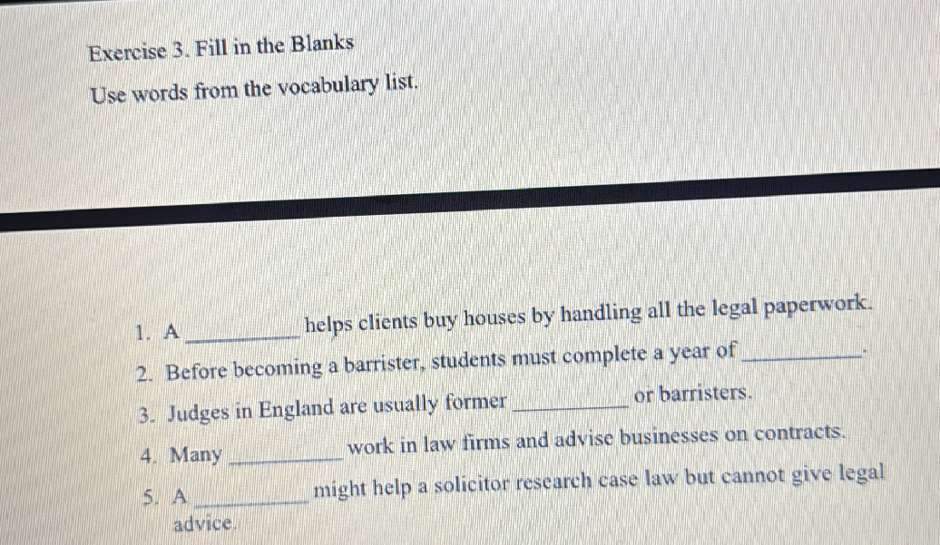 Exercise 3. Fill in the Blanks Use words | StudyX
