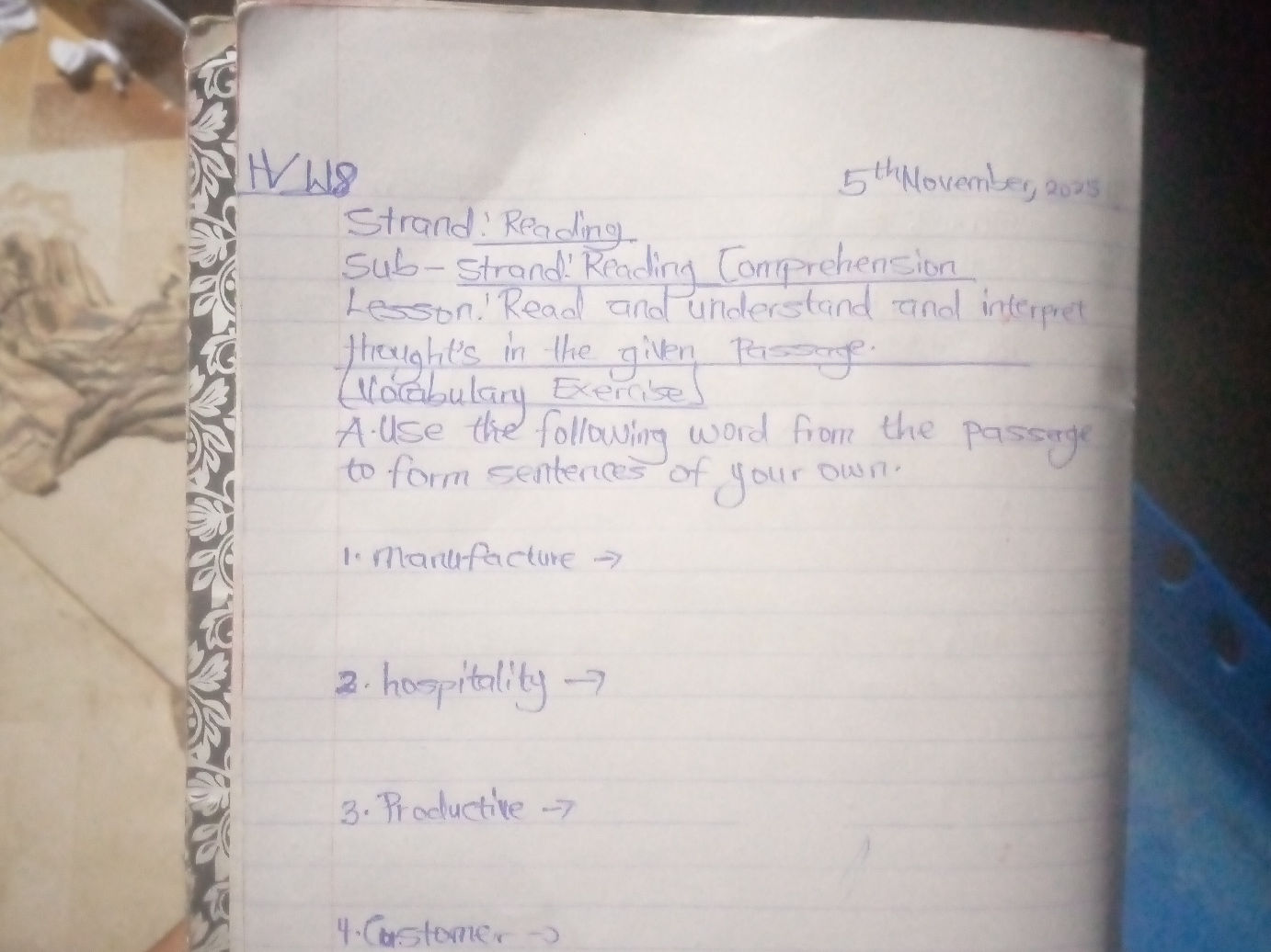 HW/W8 Strand: Reading Sub-Strand: Reading | StudyX