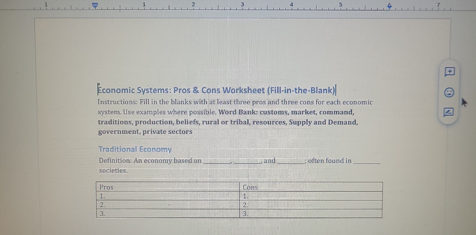 Economic Systems: Pros Cons Worksheet | StudyX