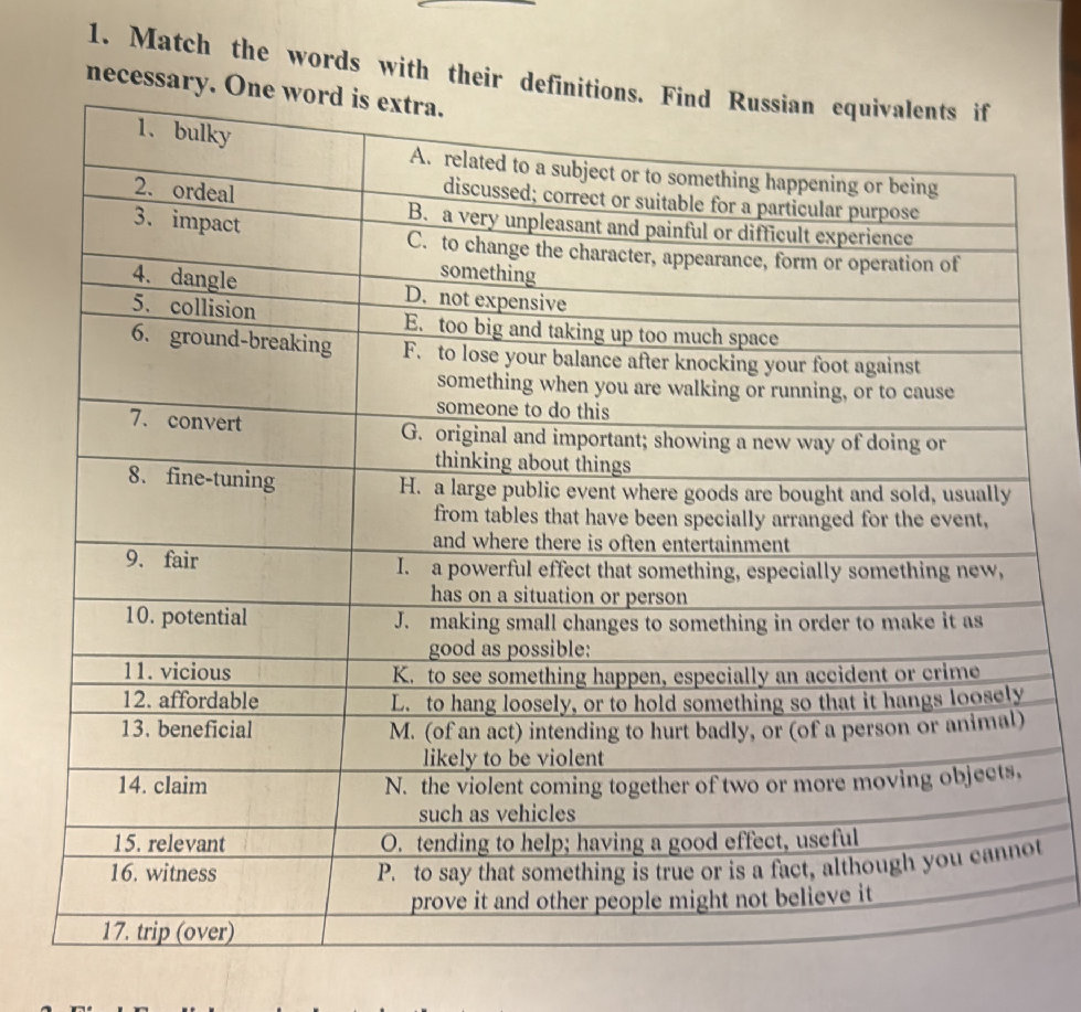 1. Match the words with their definitions. | StudyX
