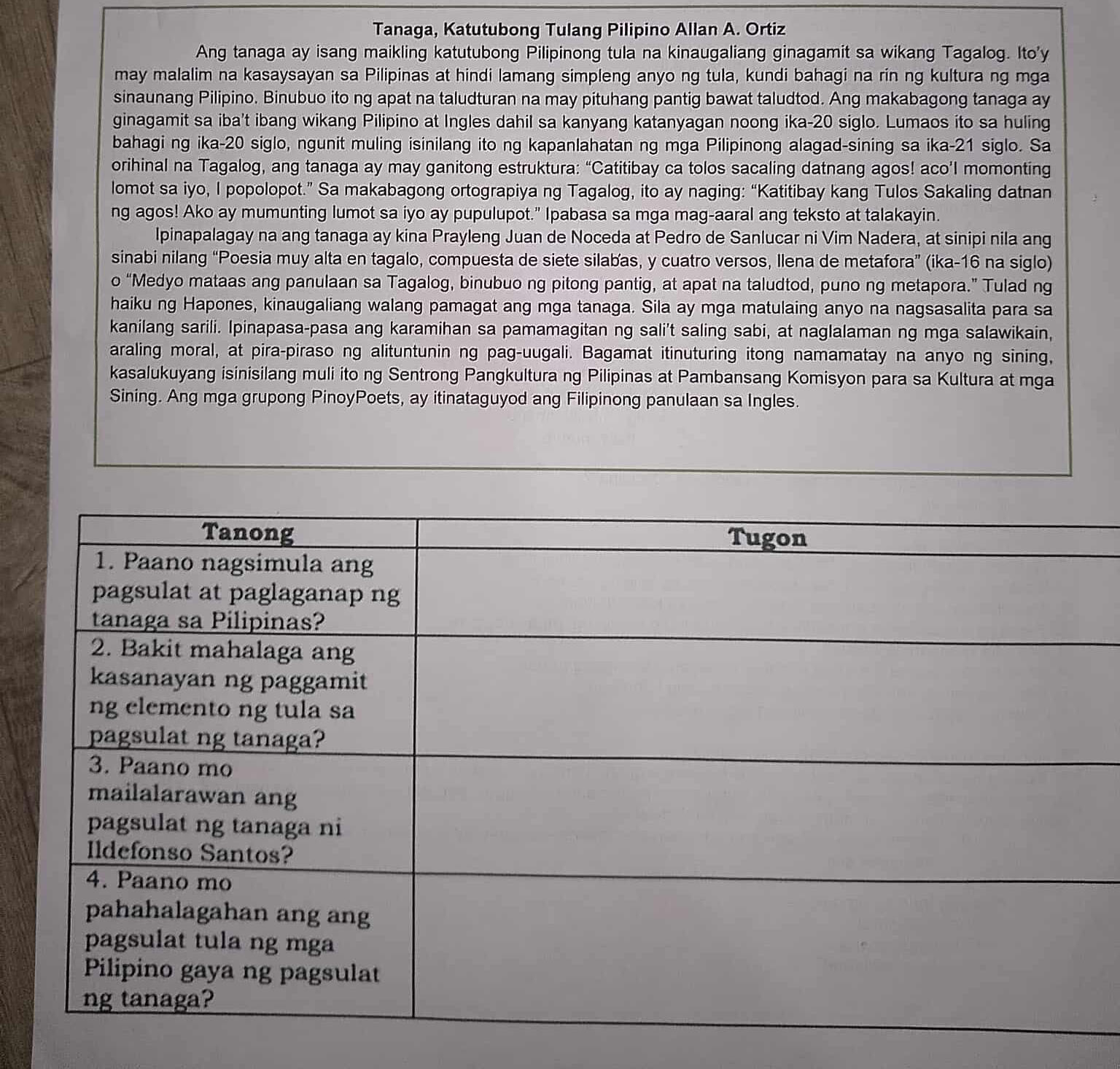 Tanaga, Katutubong Tulang Pilipino Allan A.