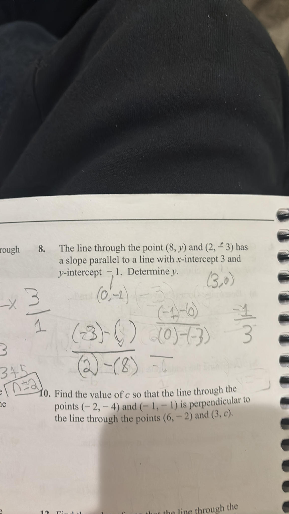The line through the point $(8, y)$ and $(2, | StudyX