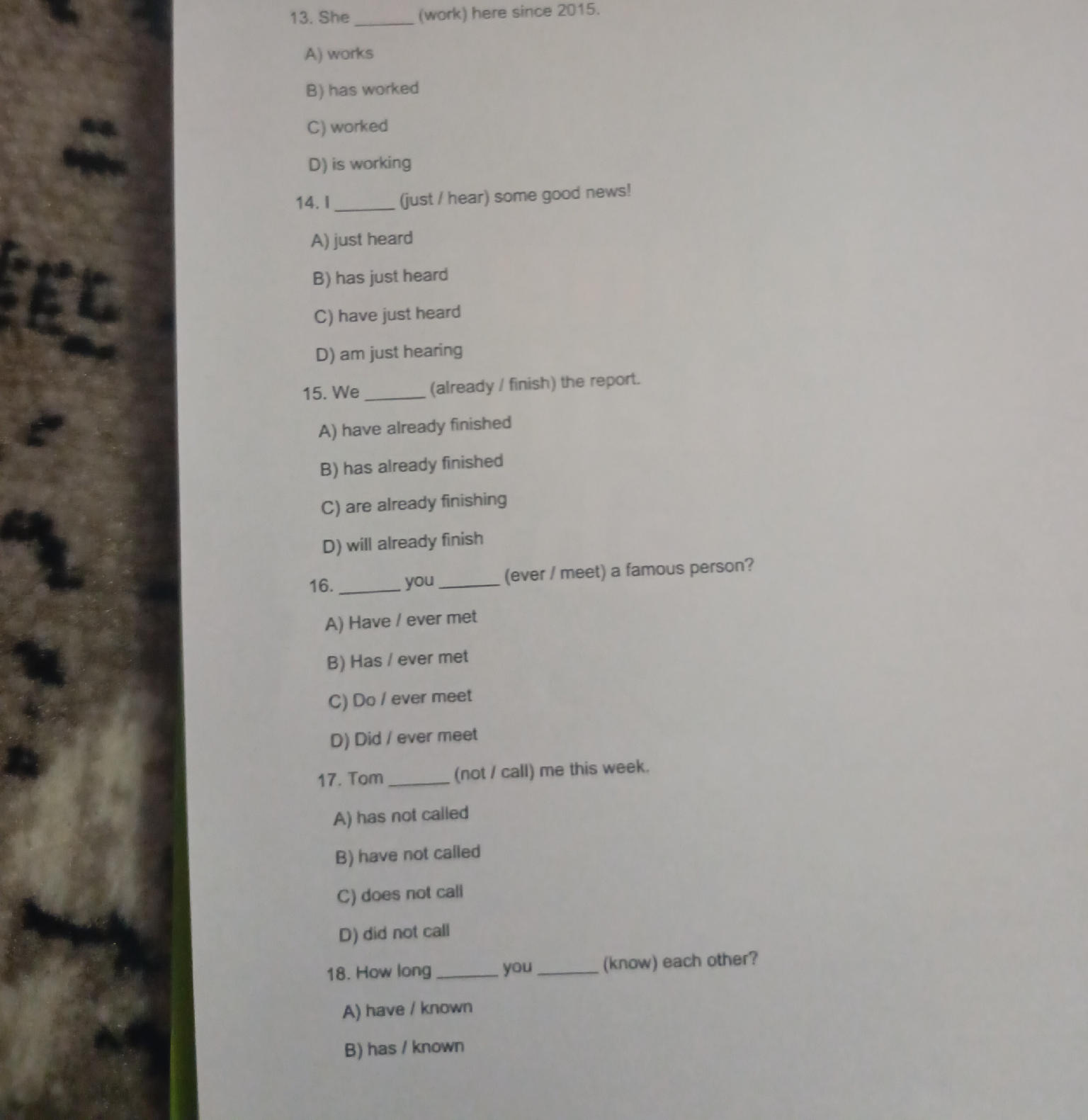 16. ______ you ______ (ever / meet) a famous | StudyX