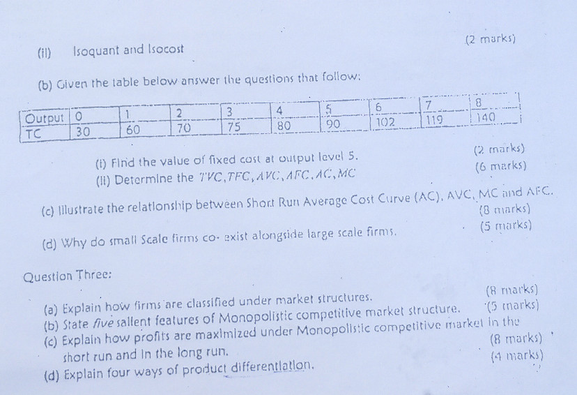 (b) Given the table below answer the | StudyX