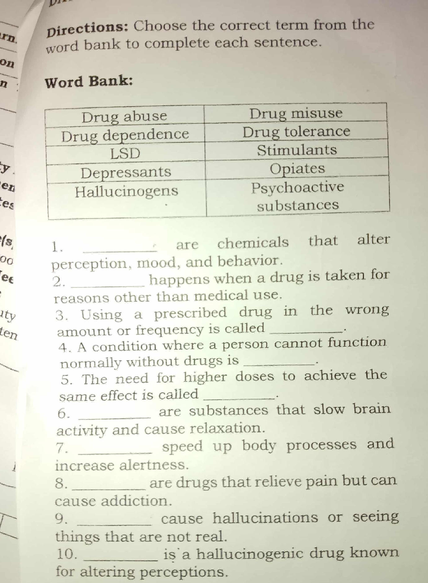 Directions: Choose the correct term from the | StudyX