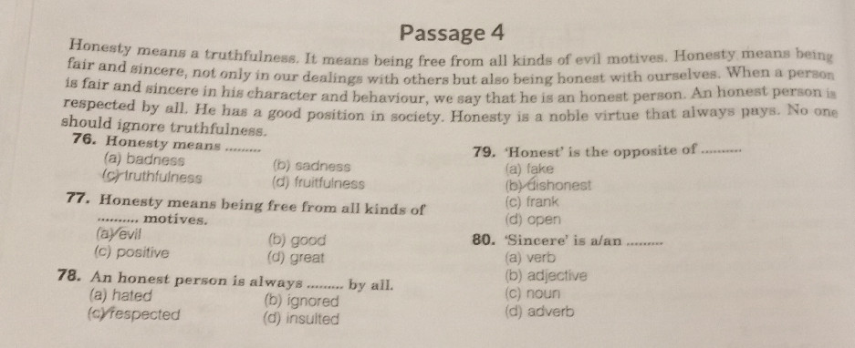 Passage 4 Honesty means a truthfulness. It | StudyX