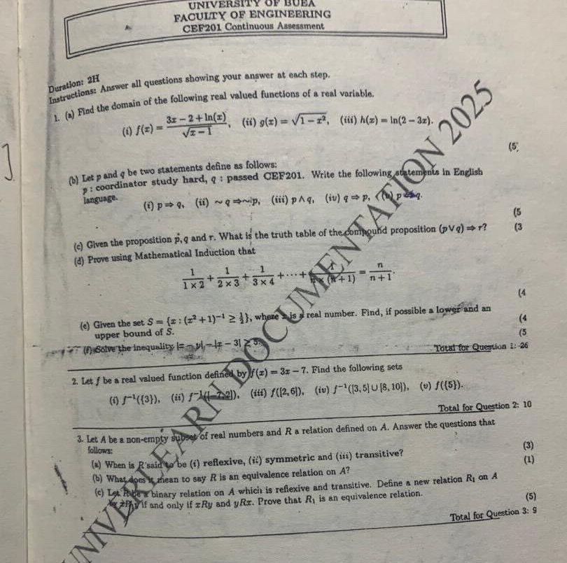 Duration: 2H Instructions: Answer all | StudyX