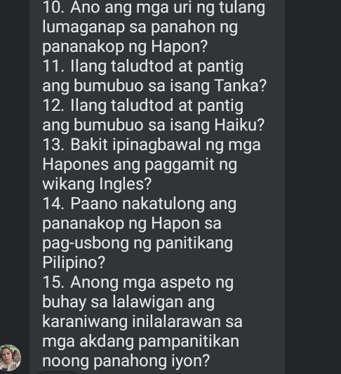 10. Ano ang mga uri ng tulang lumaganap sa | StudyX