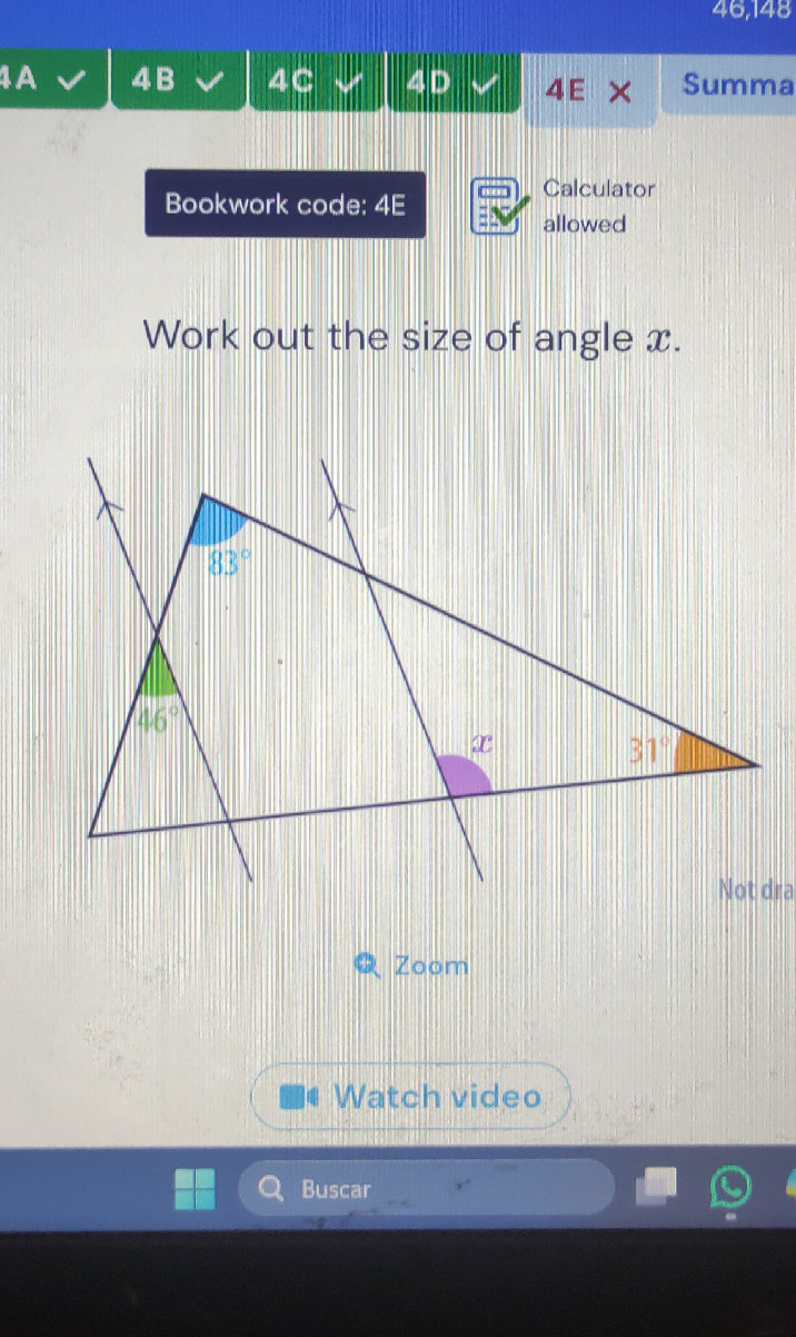 Work out the size of angle $x$. The diagram | StudyX