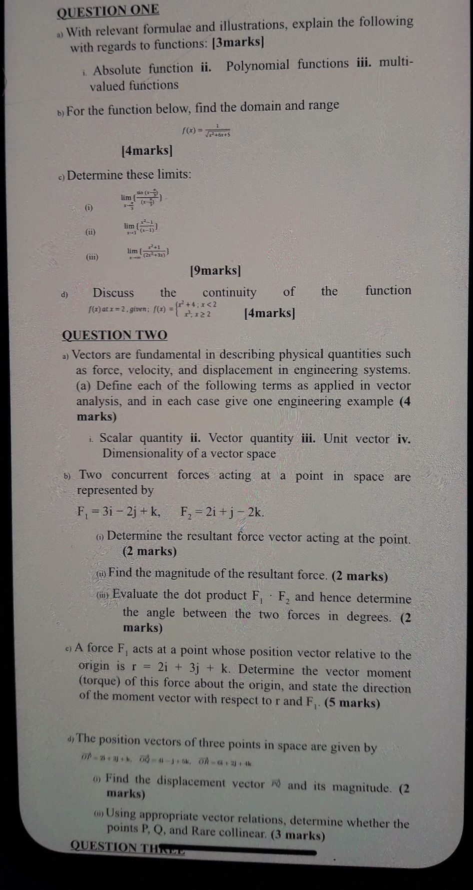 QUESTION TWO a) Vectors are fundamental in | StudyX