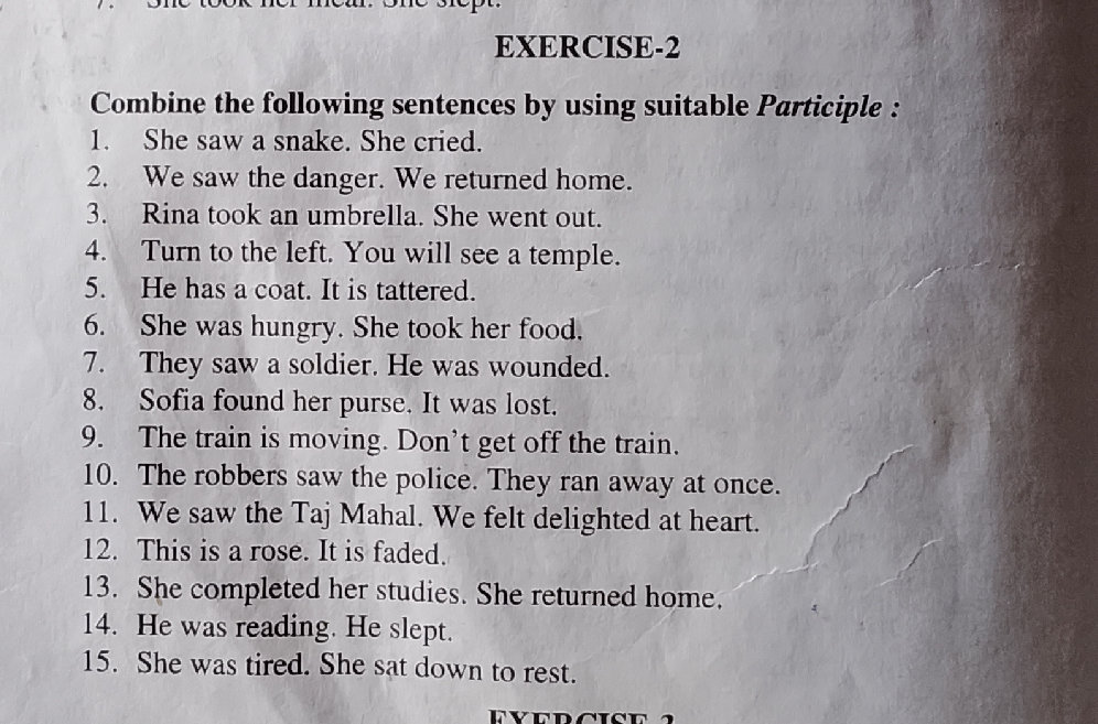 EXERCISE-2 Combine the following sentences | StudyX