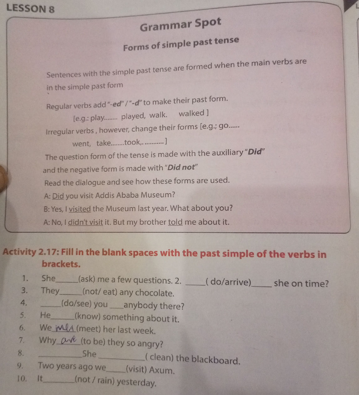 Grammar Spot Forms of simple past tense | StudyX