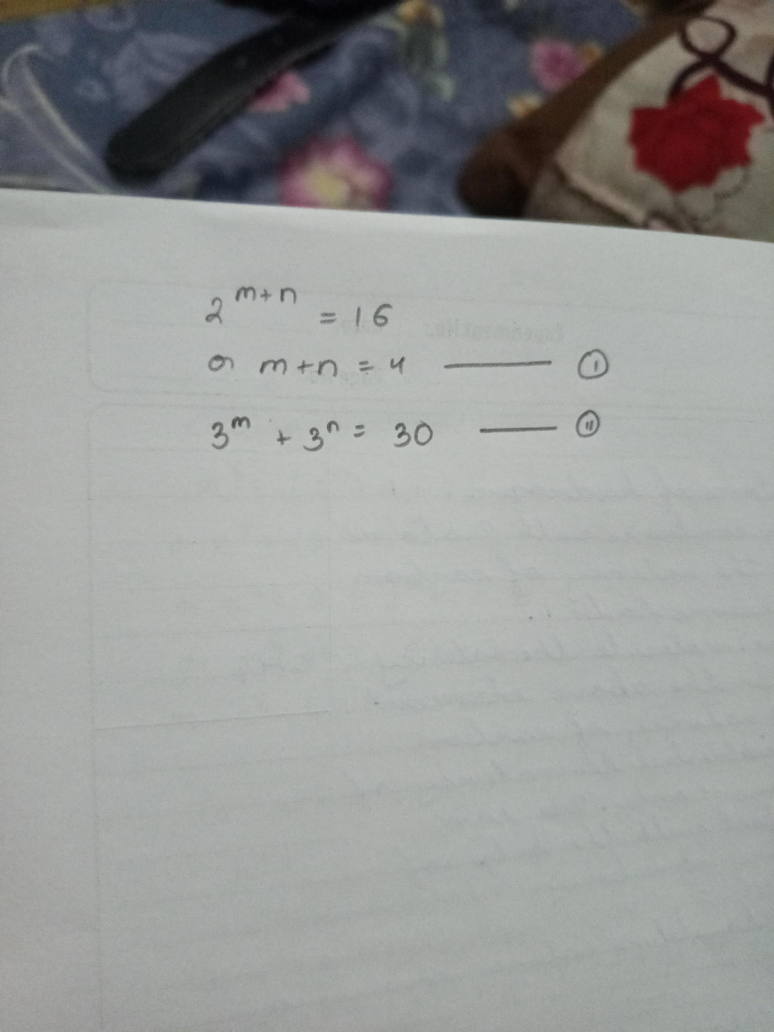 System of equations: 1) $2^{m+n} = 16$ From | StudyX