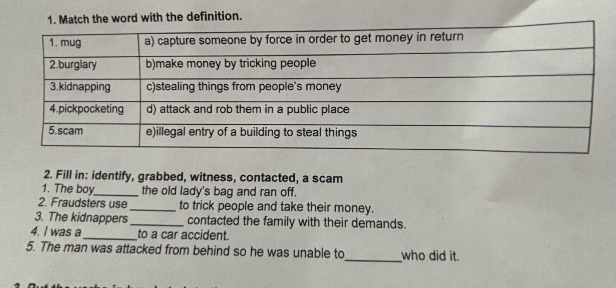 1. Match the word with the definition. | | StudyX