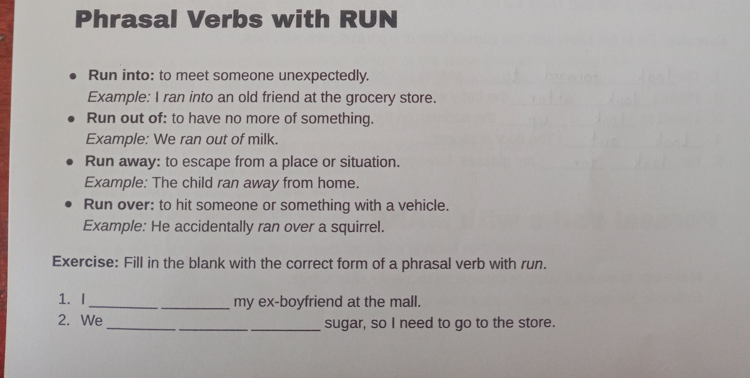Phrasal Verbs with RUN • Run into: to meet | StudyX