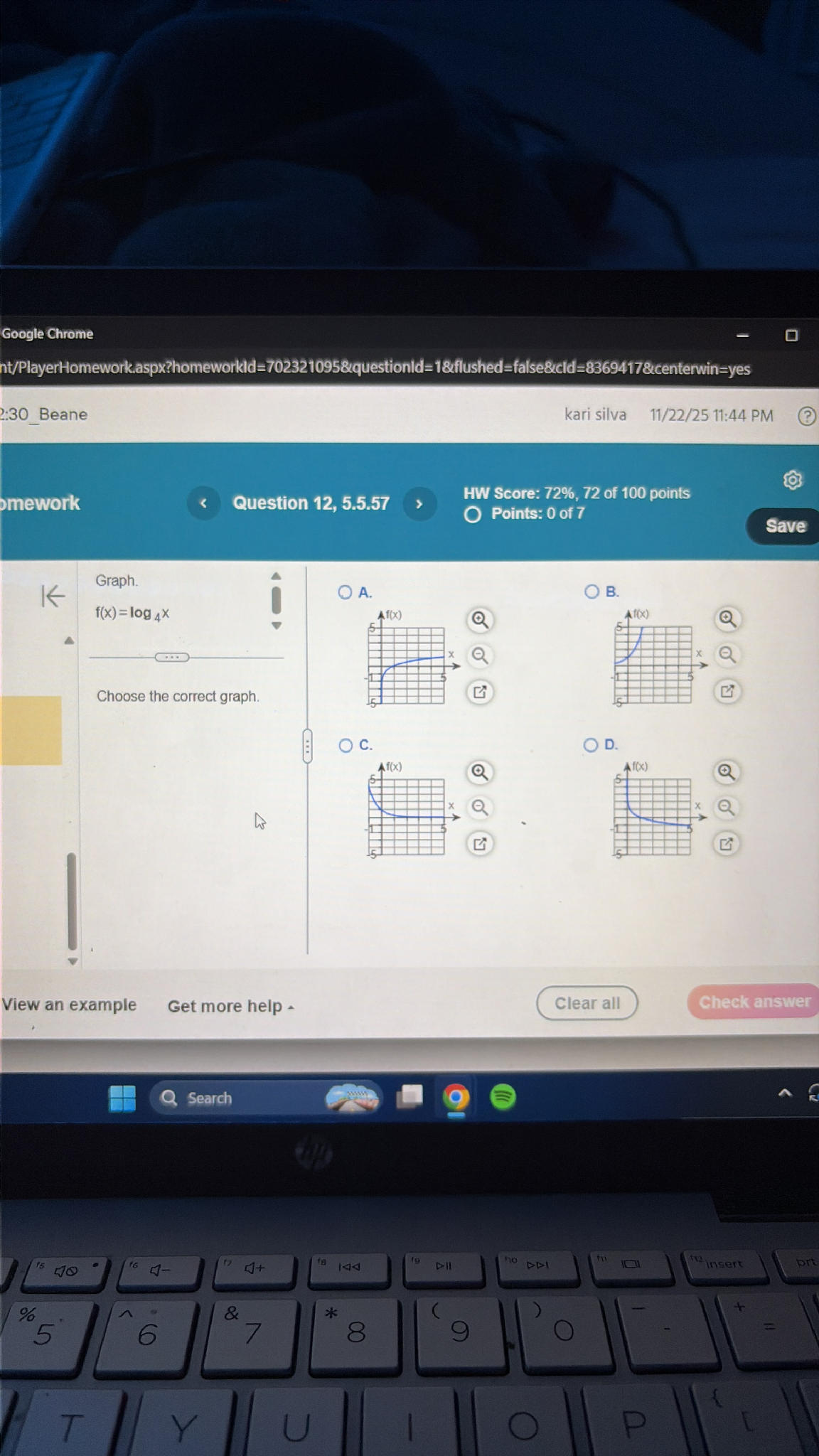Graph. $$f(x) = _{4} x$$ Choose the | StudyX