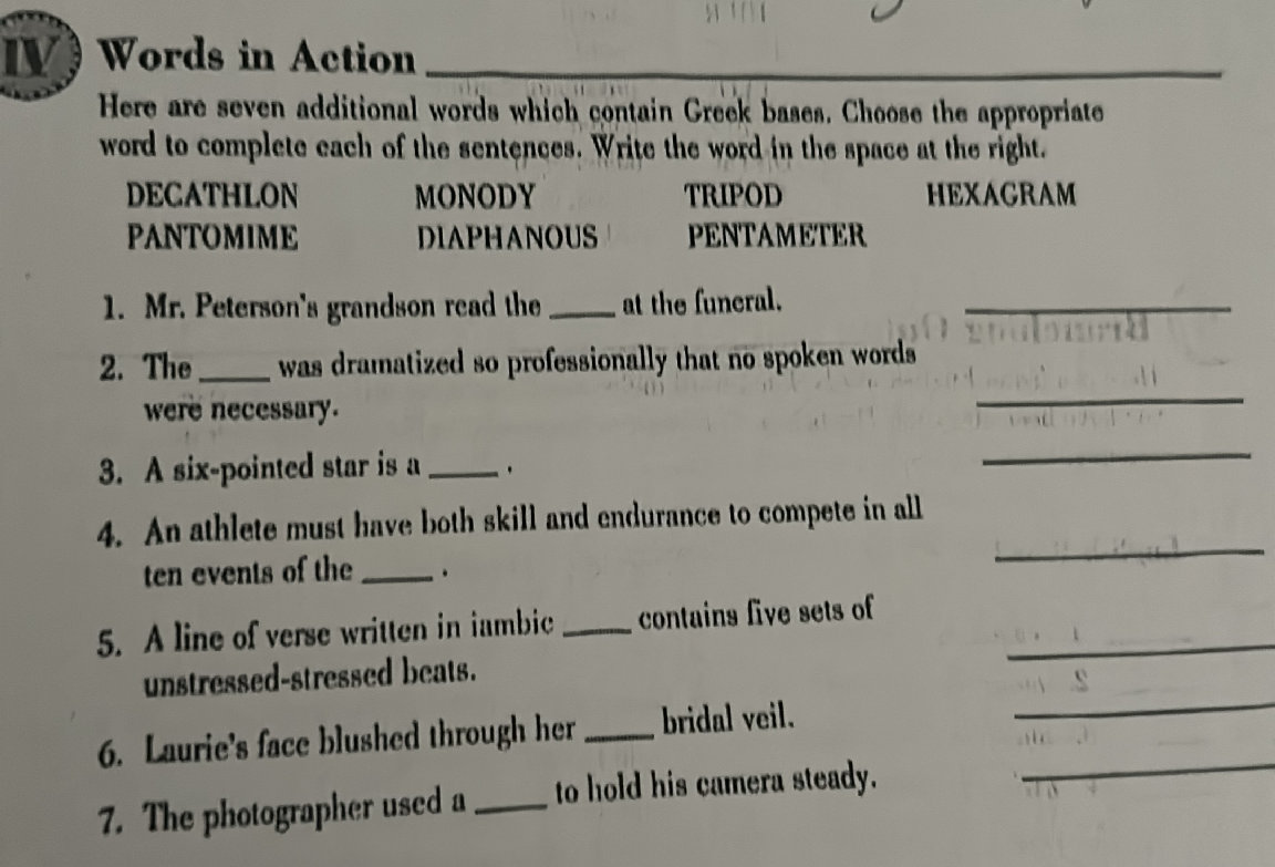 IV Words in Action Here are seven | StudyX