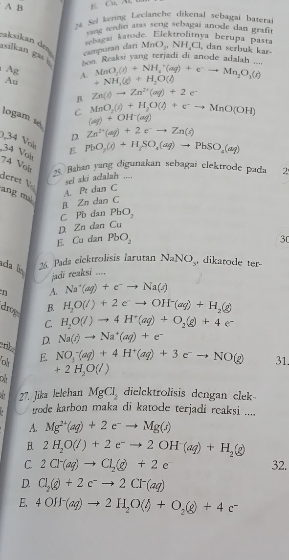 Sel kering Leclanche dikenal sebagai baterai | StudyX
