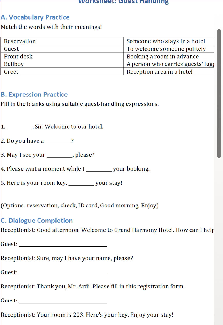 A. Vocabulary Practice Match the words with | StudyX