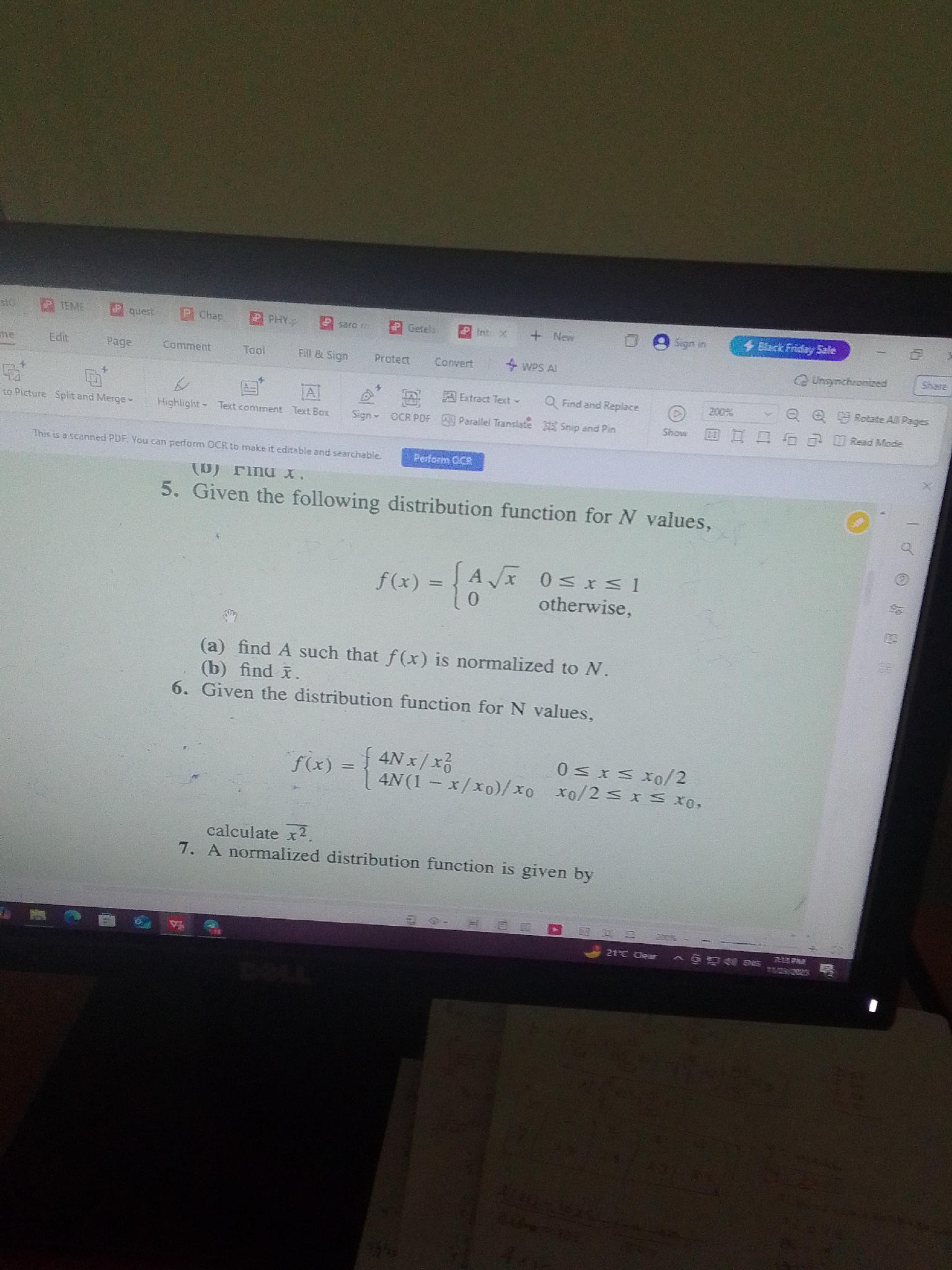 5. Given the following distribution function | StudyX