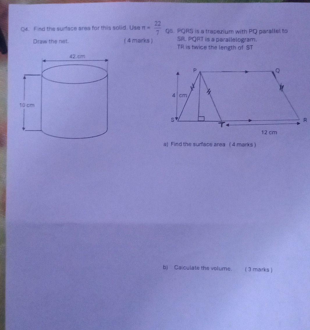Q4. Find the surface area for this solid. | StudyX