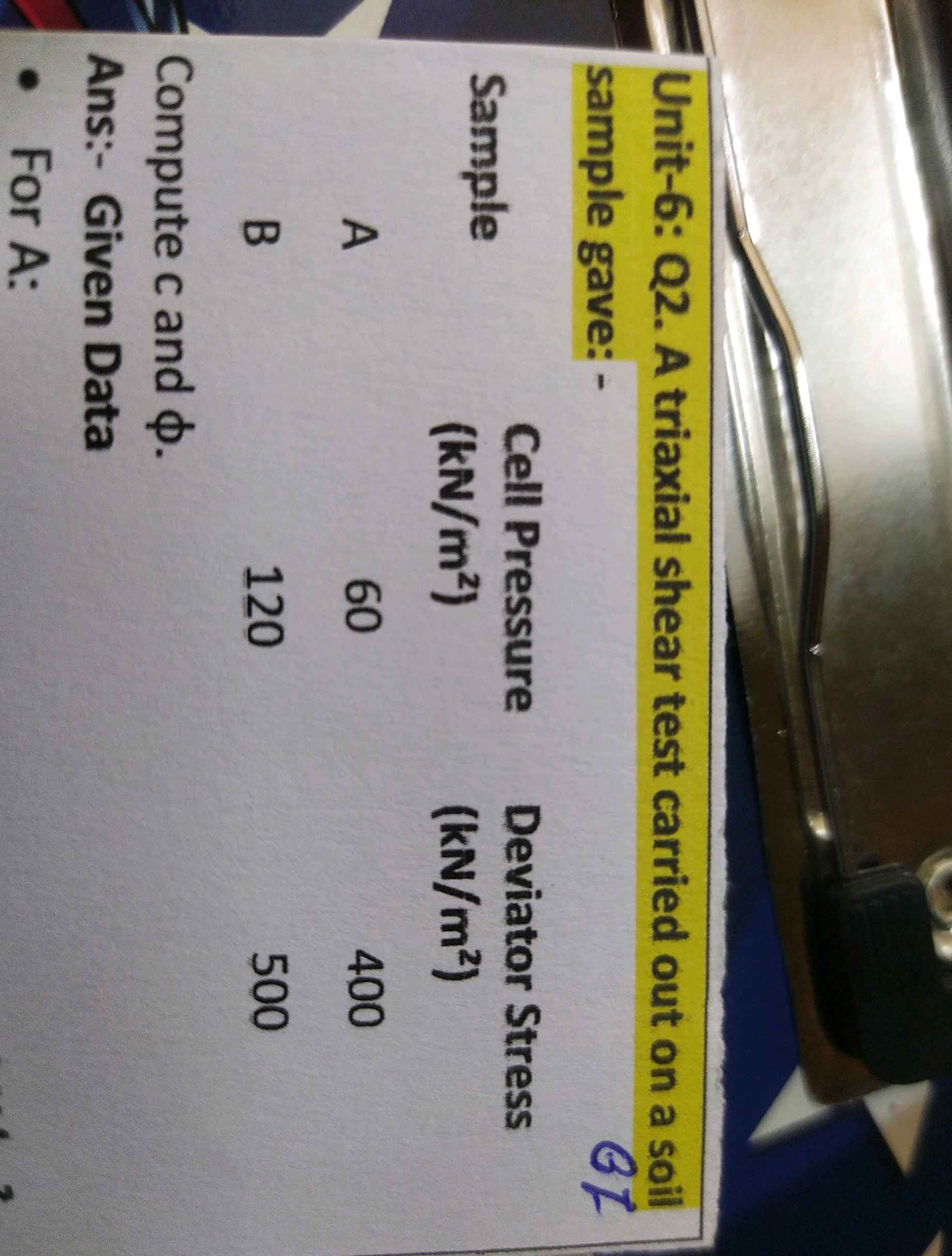 Unit-6: Q2. A triaxial shear test carried | StudyX