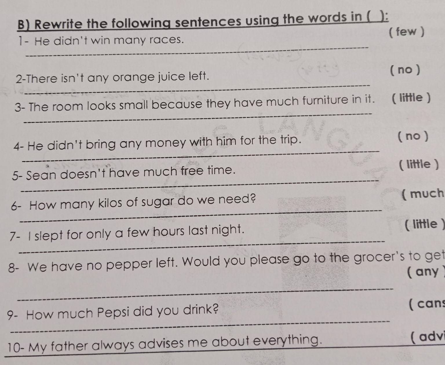 B) Rewrite the following sentences using the | StudyX