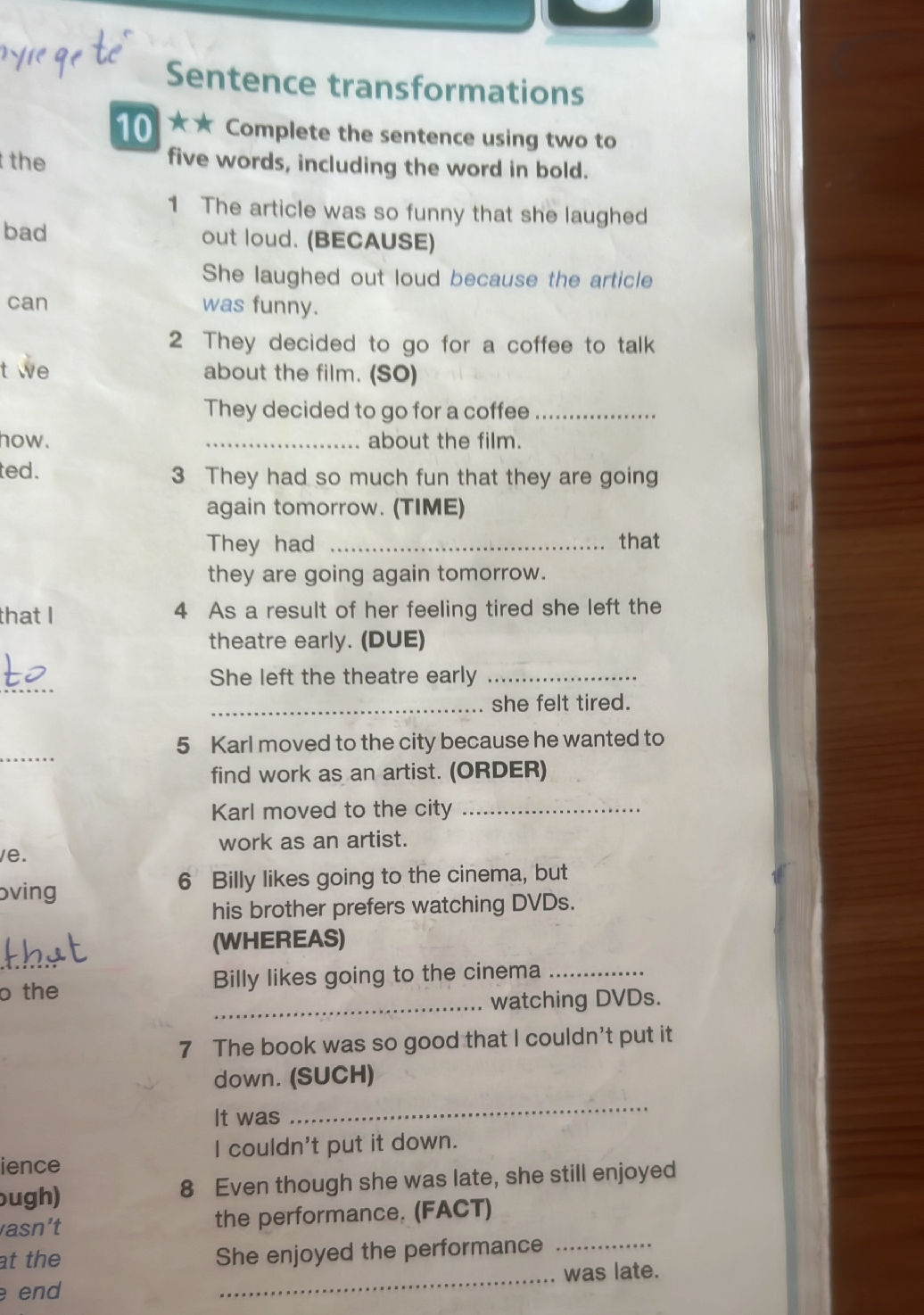 Sentence transformations **10** Complete | StudyX