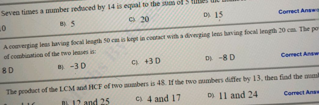 Seven times a number reduced by 14 is equal | StudyX