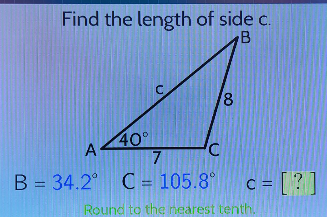 Find the length of side $c$. Given a | StudyX